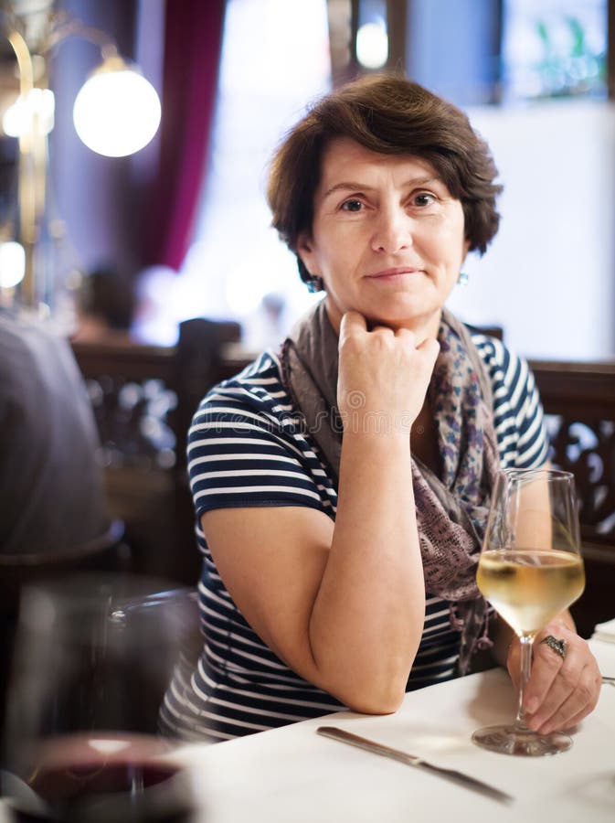 Elderly Lonely Woman at Dinner in Restaurant Stock Image - Image of ...