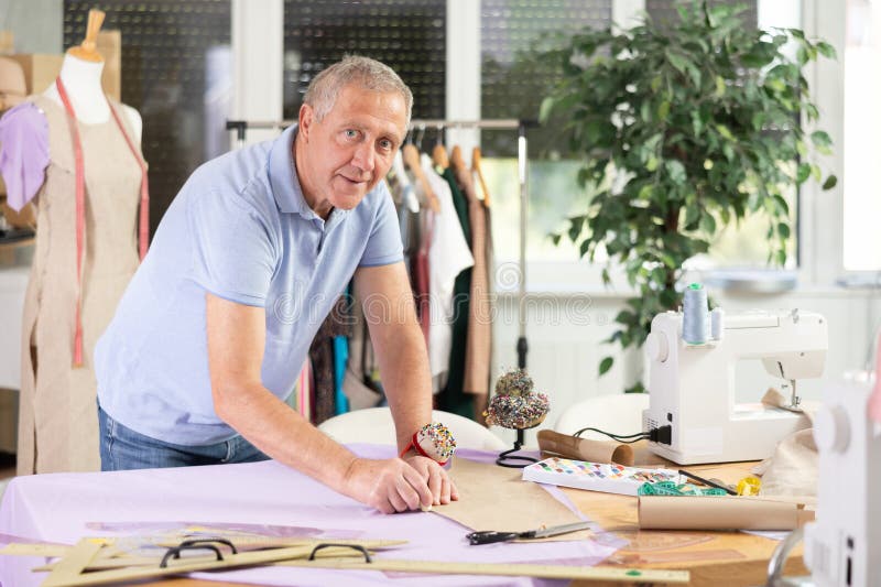 Elderly Male Tailor Drawing Pattern Stock Photos - Free & Royalty-Free ...
