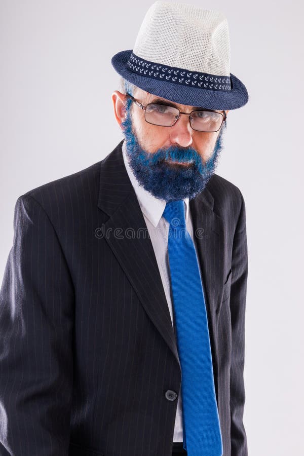 Elderly Man with Blue Beard, a Blue Hat and a Blue Tie Stock Image ...