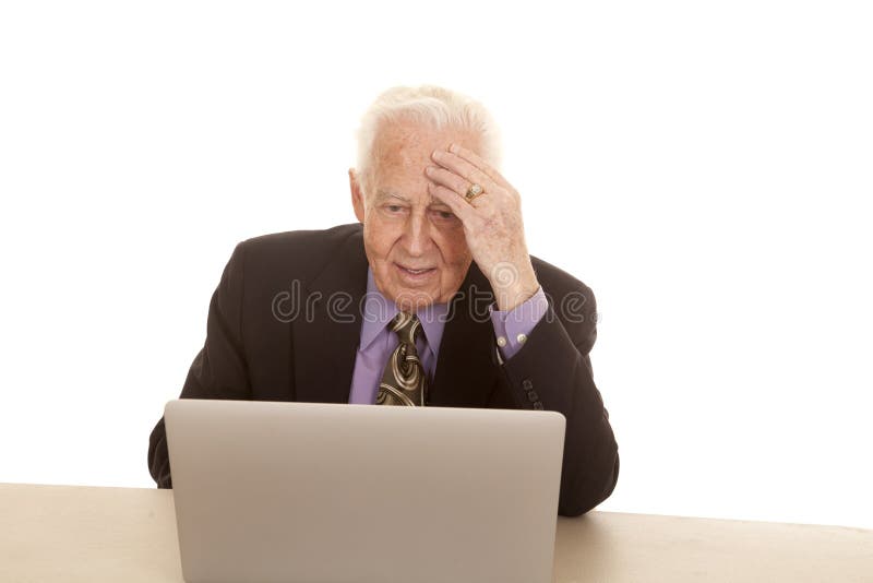 Elderly Man Business Computer Hand on Head Stock Image - Image of ...