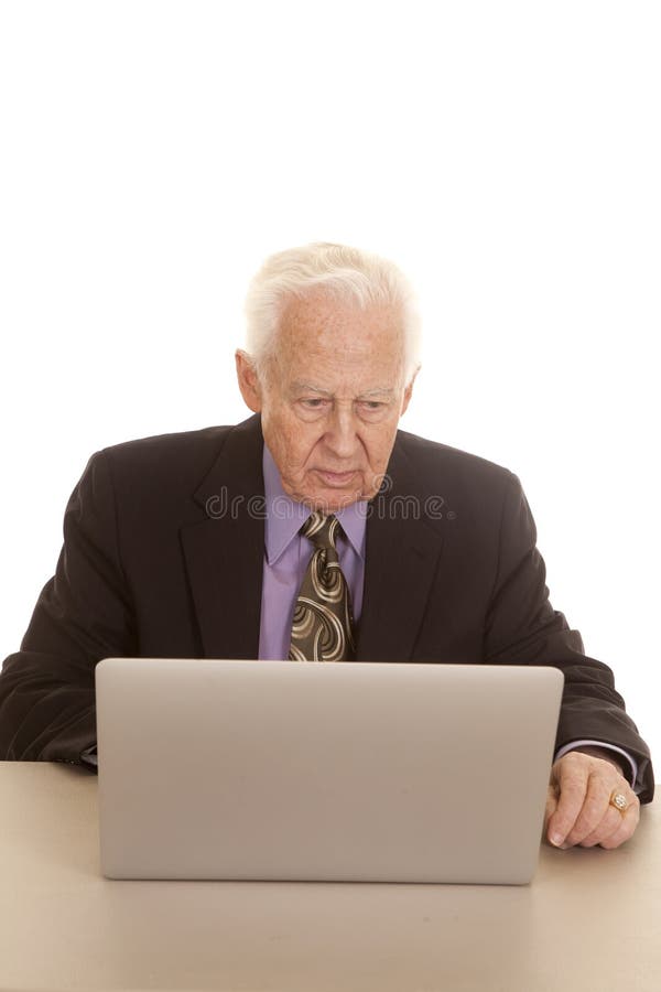 Elderly Man Business Computer Thinking Stock Image - Image of desk ...