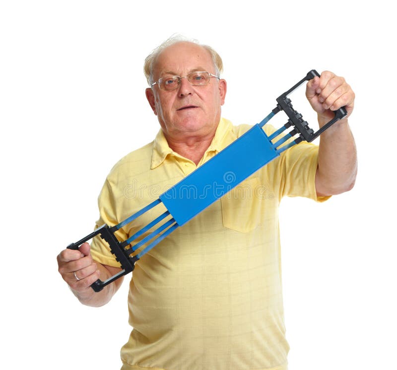 Elderly Man with Chest Expander. Stock Photo - Image of retirement ...