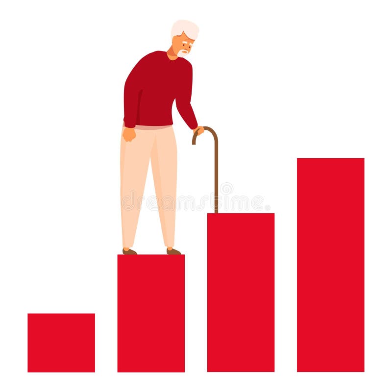 Elderly Man Climbing Growing Statistics Bars with Walking Stick Stock ...
