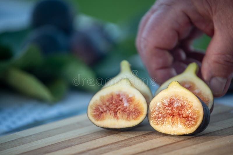 Elderly Man Cutting Figs on the Table Outdoor Stock Photo - Image of ...