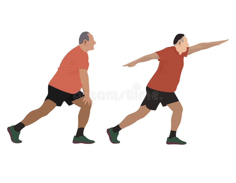 Elderly Man Doing Exercise and Stretching Flat Vector Illustration ...