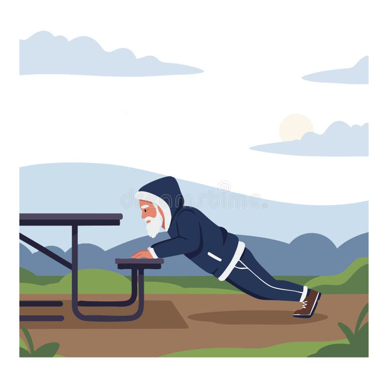 Elderly Man Doing Incline Push Ups Using Park Bench Outdoor Exercise ...