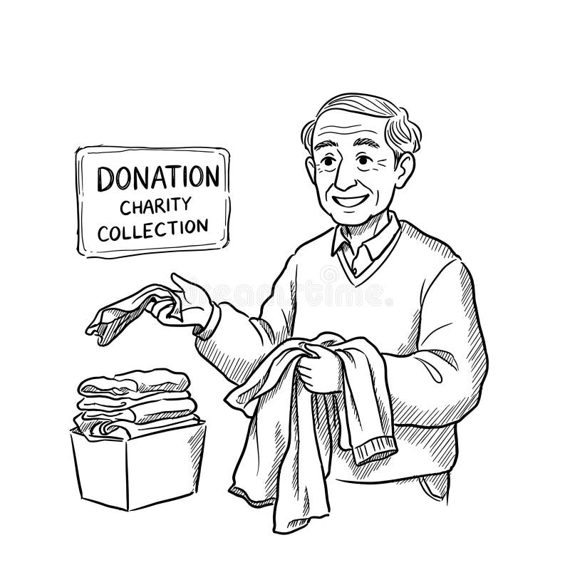 Elderly Man Donating Clothes for Charity Collection Stock Illustration ...