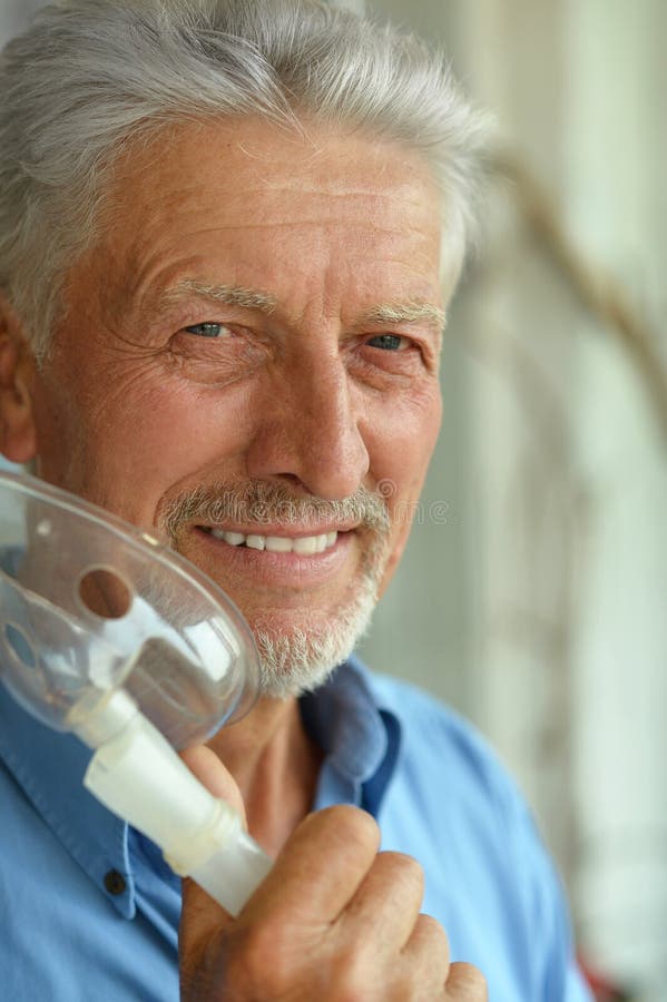Elderly Man with Flu Inhalation Stock Image - Image of grey, casual ...