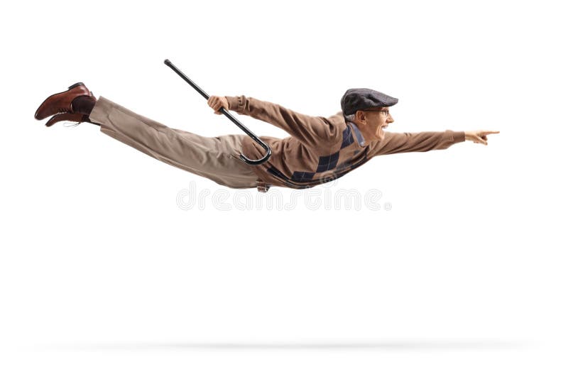 Senior Flying Attached To a Shopping Cart with an Elderly Man Inside ...