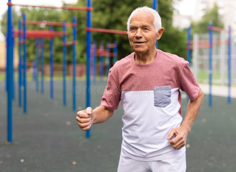 Elderly Man with Grey Hair Running in the Park Stock Image - Image of ...