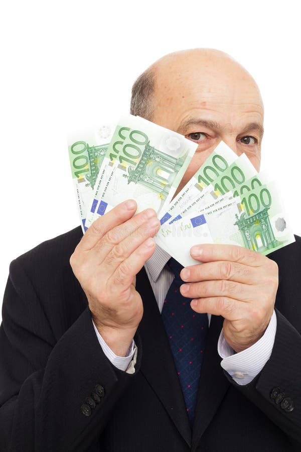 Elderly Man Hides beside Money Stock Image - Image of happy, person ...