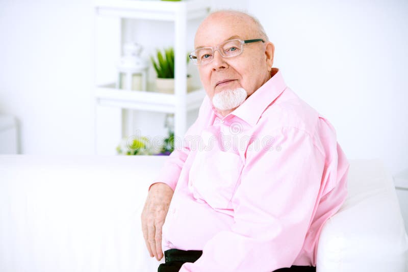 Elderly man at home stock image. Image of casual, happy - 88799539