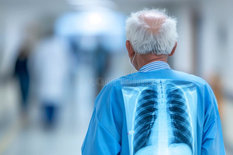 Elderly Man in Hospital Setting with X-Ray of Chest Visible, Health ...