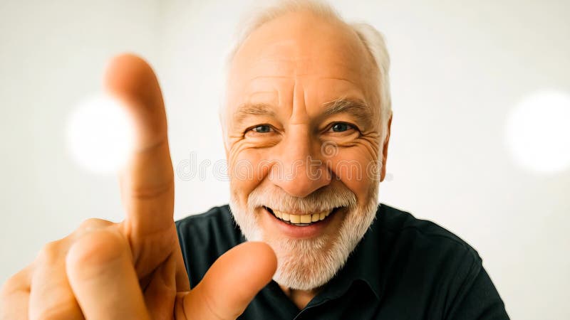 Elderly Man Joyfully Interacting with Virtual Touchscreen Technology ...
