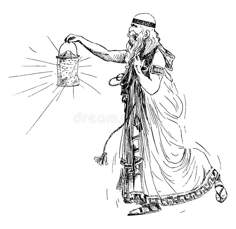 Elderly Man with Lantern, Vintage Illustration Stock Vector ...