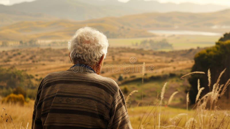 Elderly Man Looking at a Landscape Stock Photo - Image of contemplation ...