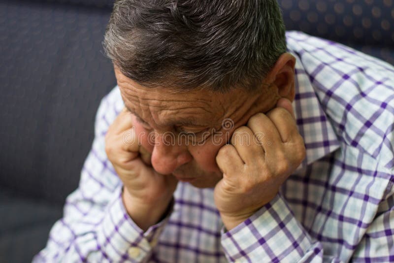 Elderly Man Lost in Thought Stock Image - Image of blank, indoors: 94422509