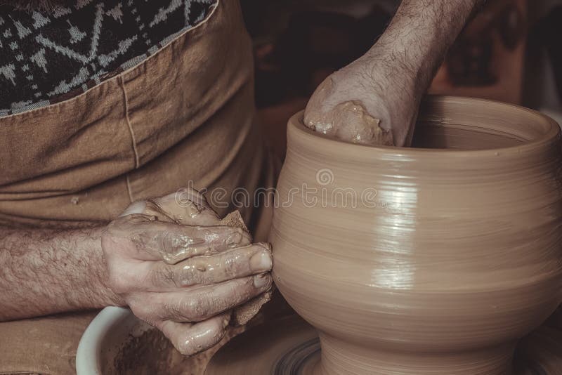 Elderly Man Making Pot Using Pottery Wheel in Studio Stock Image ...
