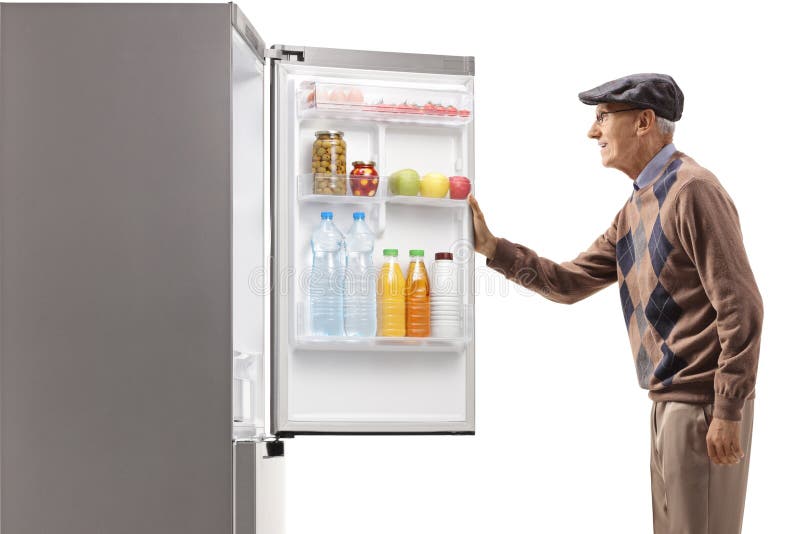 Elderly Man Opening a Fridge Stock Image - Image of organic, hungry ...