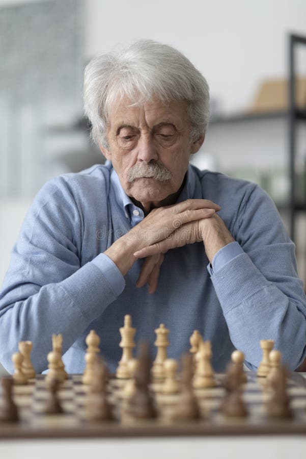 Elderly Man Playing Chess at Home Stock Image - Image of elderly, game ...