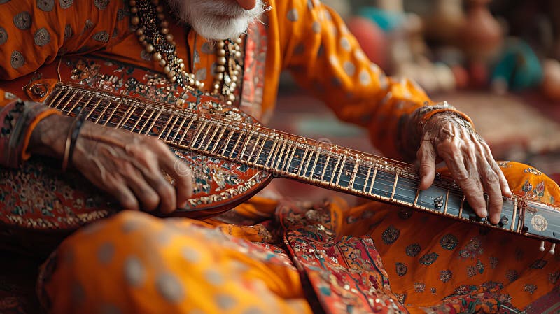 Elderly Man Playing a Traditional Indian Stringed Instrument Stock ...