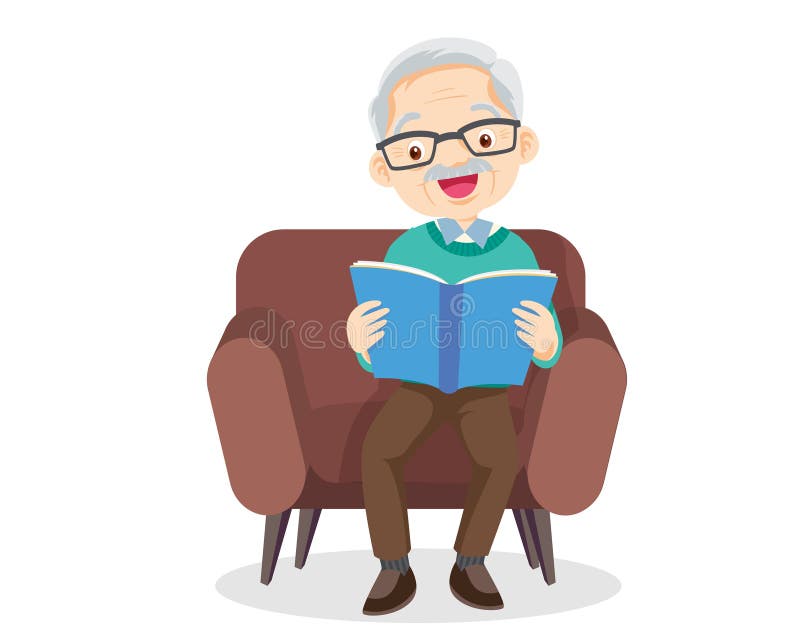 Elderly man reading book stock vector. Illustration of room - 282348379