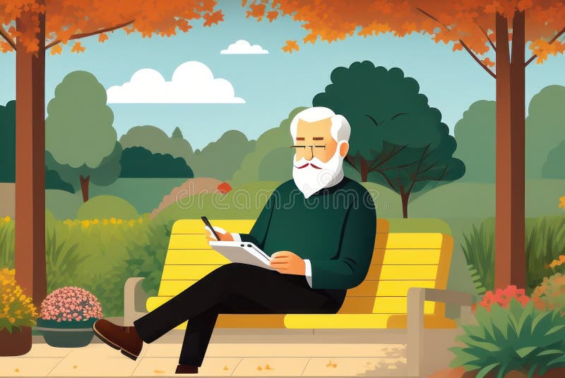 Elderly Man Reading a Book in a Summer Park. Generative AI Stock ...