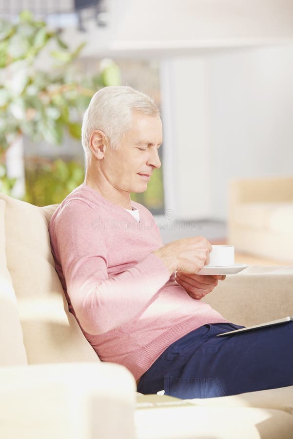 Elderly Man Relaxing at Home Stock Image - Image of person, mature ...