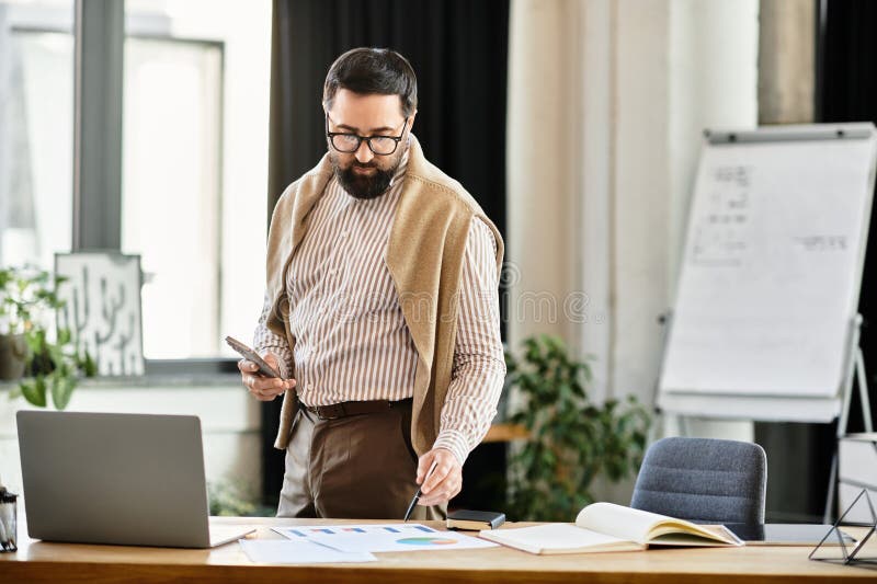 Elderly Man Reviewing Charts in a Stock Photo - Image of engaging ...