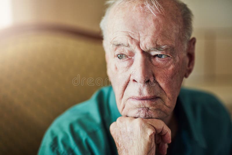 Elderly, Man and Sad with Thinking of Memory in Retirement Home with ...