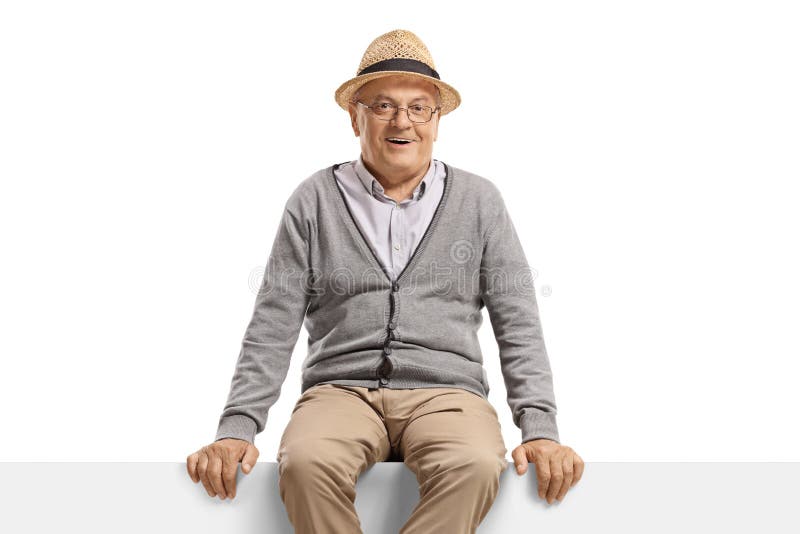 Elderly Man Sitting on a Blank Billboard Sign Stock Photo - Image of ...