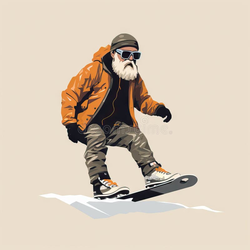 Elderly Man Snowboarding in Minimalist Style AI Generated Stock ...