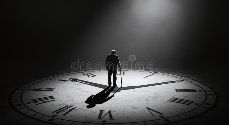 Elderly Man Standing on a Clock Face Symbolizing the Passage of Time ...