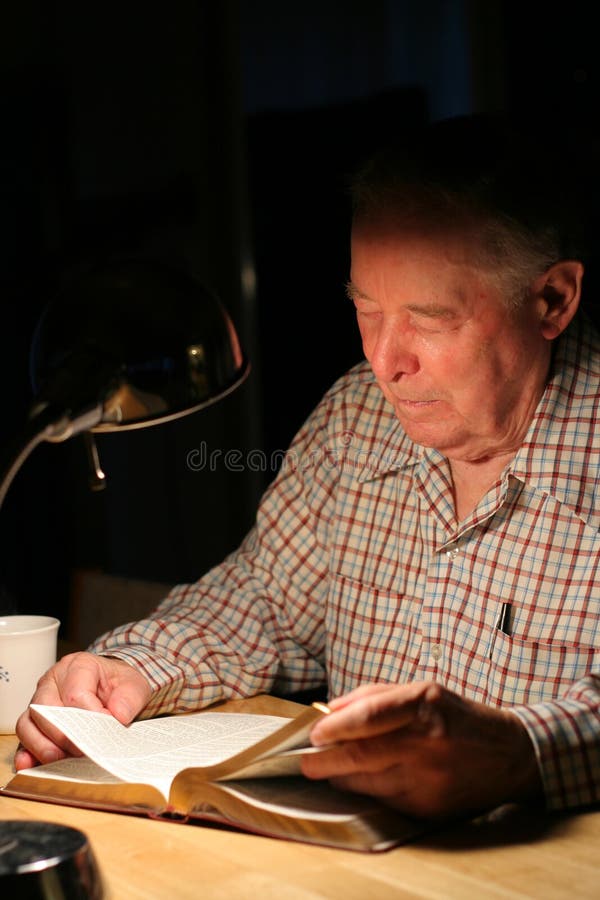 Elderly Man Studying the Bible Stock Photo - Image of love, hands: 3430478
