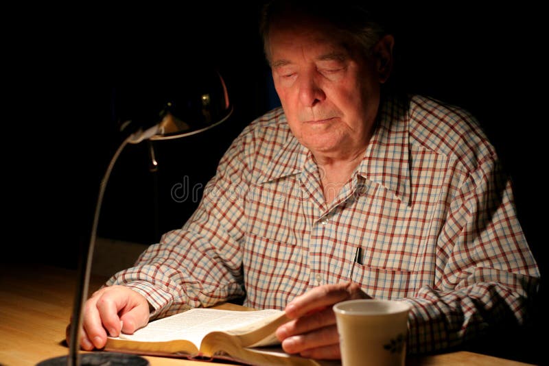 Elderly Man Studying the Bible Stock Image - Image of elderly, drink ...
