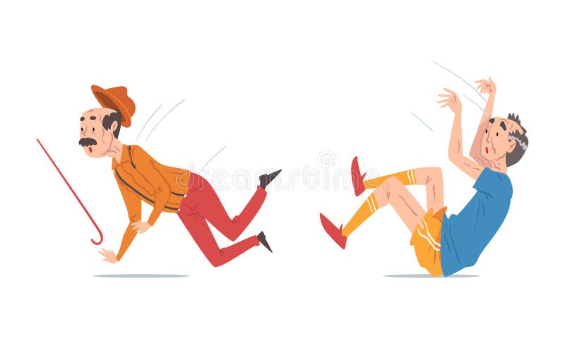 Elderly Man Stumbling and Falling Down by Accident Vector Set Stock ...
