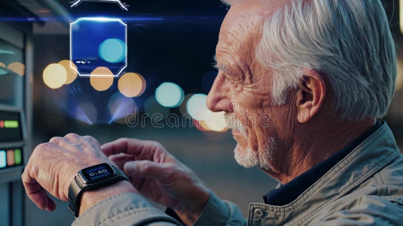 Elderly Man Successfully Using Smartwatch for Secure Contactless ...