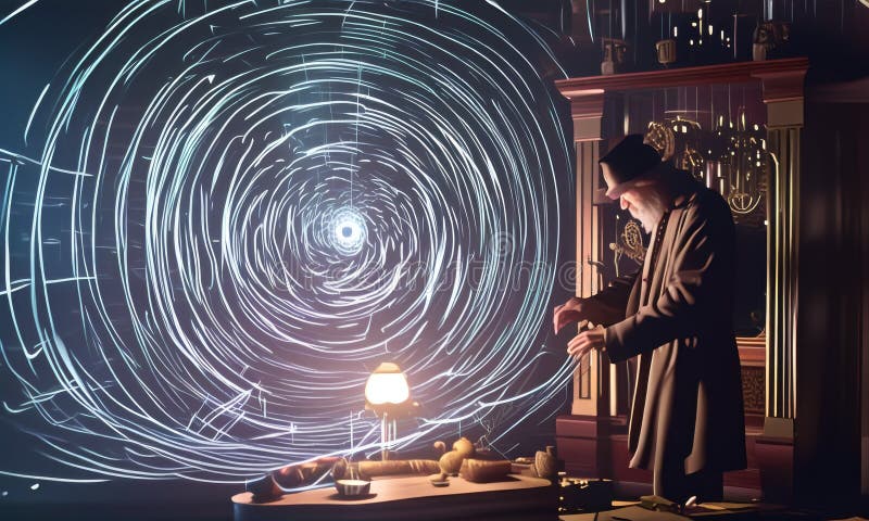 Elderly Man with Swirling Light Vortex in Mysterious Setting Stock ...
