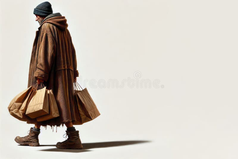 An Elderly Man is a Tramp with Paper Bags. Space for Text. Stock Image ...