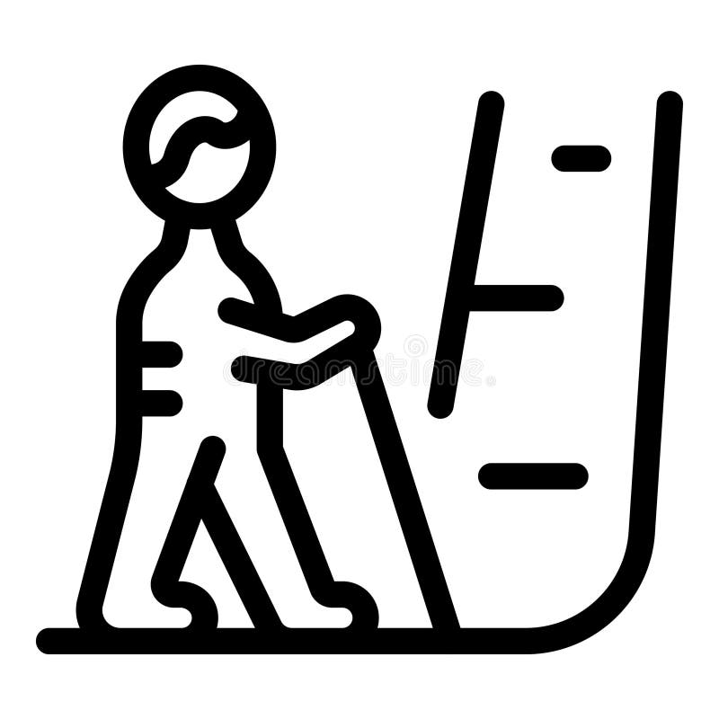 Elderly Man Using Escalator with Walking Stick Icon Stock Illustration ...