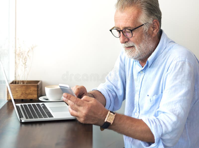 Elderly Man is Using Mobile Phone Stock Photo - Image of communication ...