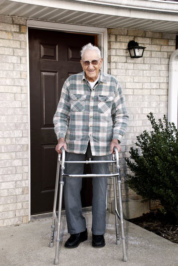 Elderly Man with Walker stock photo. Image of glasses - 18568000