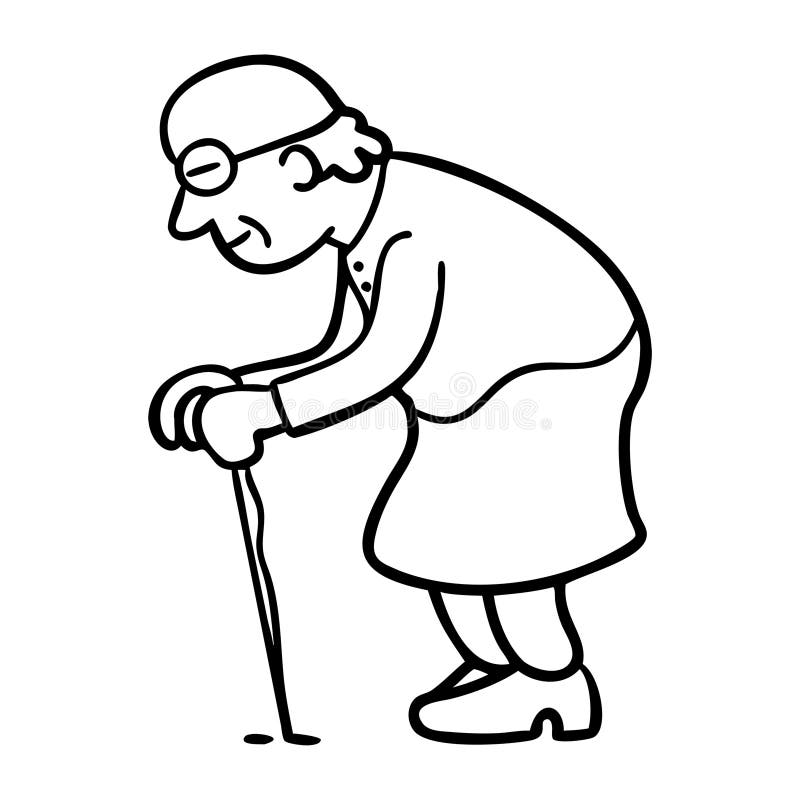 Elderly Man with Walking Cane Outline Vector Representation Stock ...