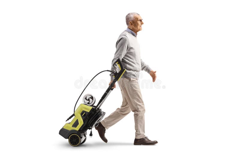 Man Walking Pulling High Pressure Washer Machine Stock Photos - Free ...