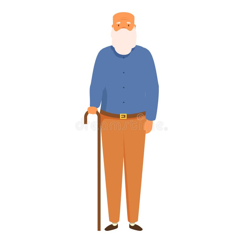 Elderly Man with Walking Stick Standing and Looking Forward Stock ...