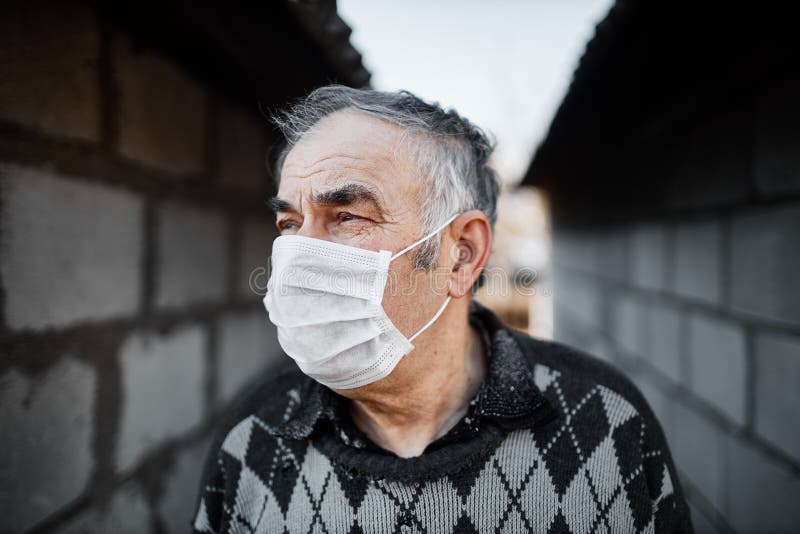Elderly Man in a White Mask Stock Photo - Image of hospital, health ...