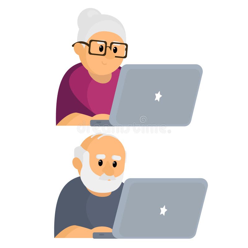 Grandparents, an Elderly Man and an Elderly Woman Use Laptops Stock ...