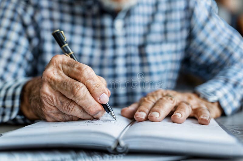 Elderly Man Writing in Journal at Home. Generative AI Stock ...