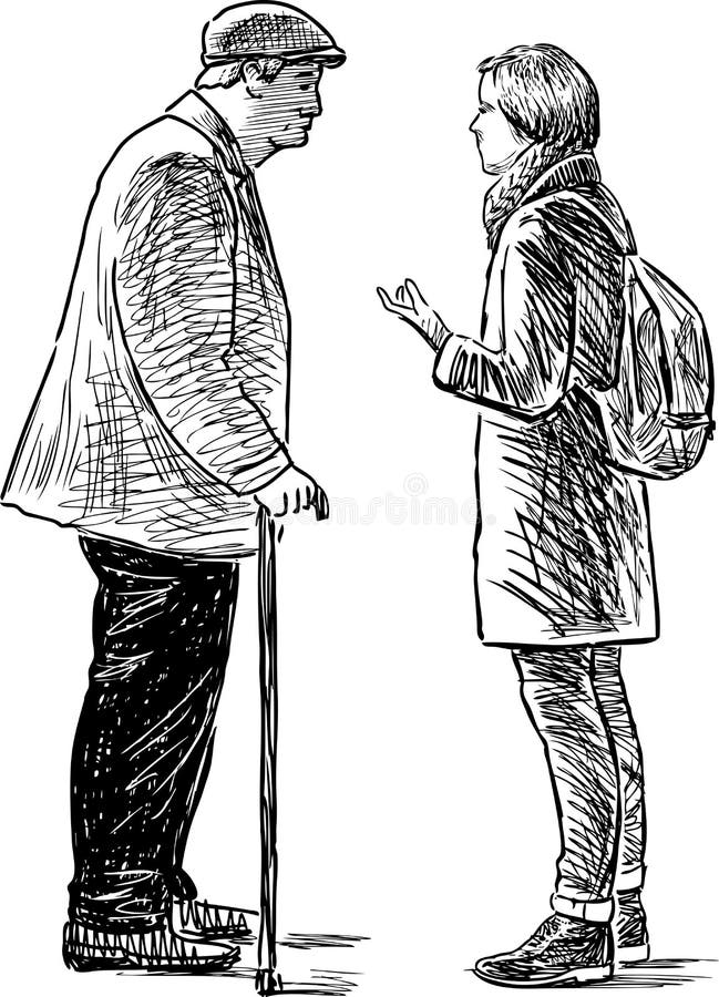 An Elderly Man and Young Girl are Talking Stock Vector - Illustration ... An Elderly Man and Young Girl are Talking Stock Vector - Illustration ...