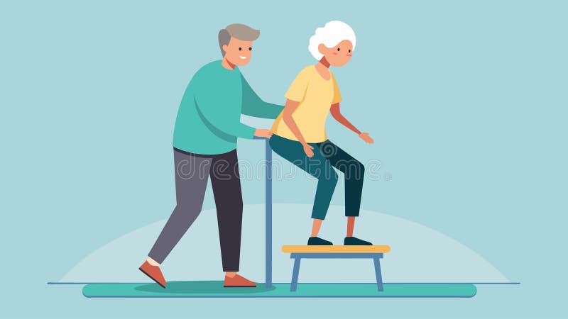 An Elderly Patient Using a Step Stool To Work on Balance and ...